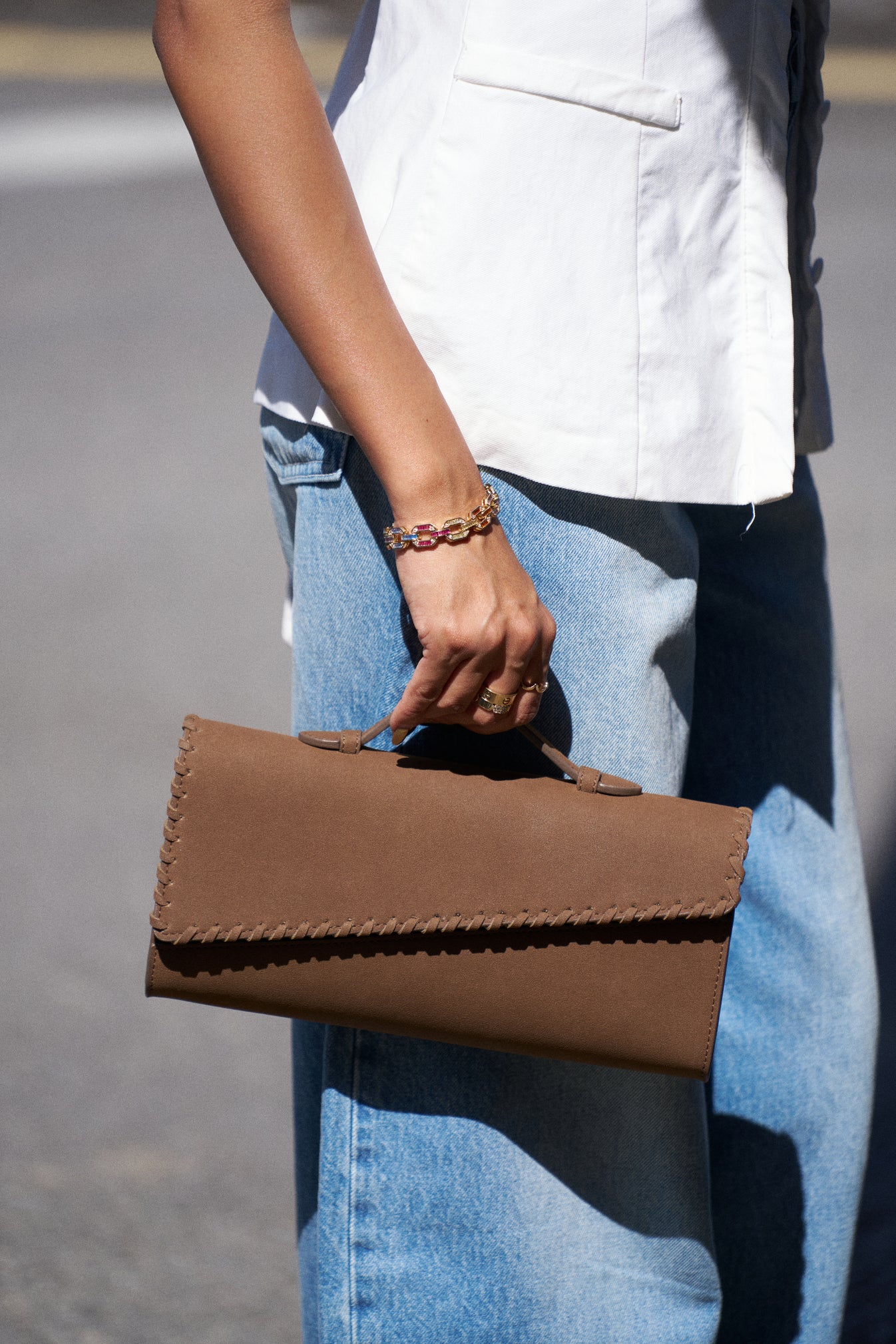 Pochette Suede Stitch - Wood